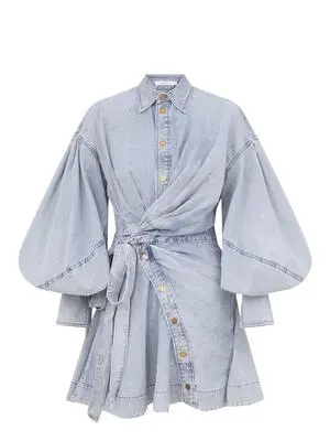 Zimmermann Rebellion Denim Wrap Mini Dress - Light Blue