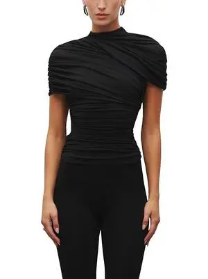 HEIRESS BEVERLY HILLS Draped Shoulder Top Black