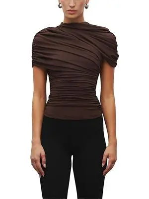 HEIRESS BEVERLY HILLS Draped Shoulder Top Brown