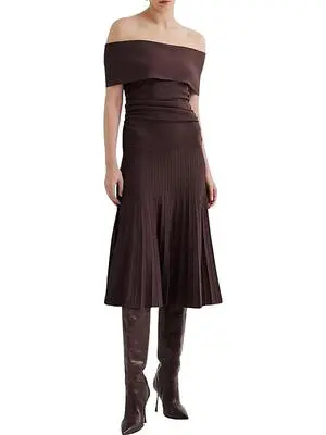 MALINA Althena Off-the-shoulder Knitted Dress - Chocolate