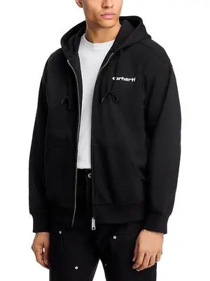 Carhartt Work In Progress Zip Front Logo Graphic Hoodie - Black Grind Wash
