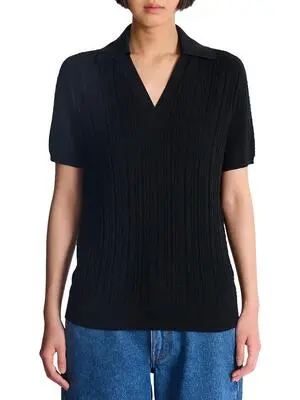 Balmain Monogram Knit Polo Top - Black
