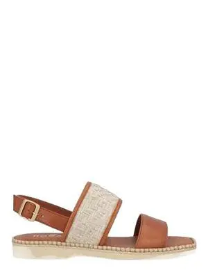Hogan Tan Leather And Faux Raffia Sandals - Brown