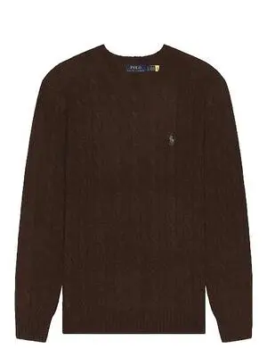 Polo Ralph Lauren Wool Cashmere Cable Knit Crewneck Sweater - Cacao Brown Heather