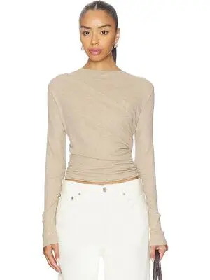 Enza Costa Jersey Long Sleeve Crew Top - Khaki