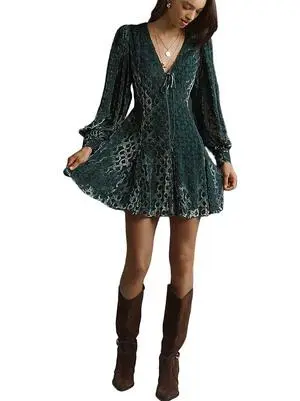Paige Ambrose Long-sleeve A-line V-neck Mini Dress - Emerald Green
