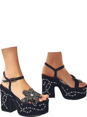 Anthropologie Studded Flower Platform Heels - Black