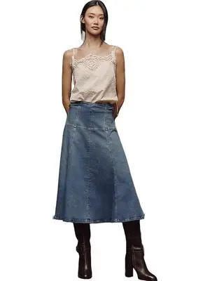 Maeve Waisted Denim Maxi Skirt - Medium Denim