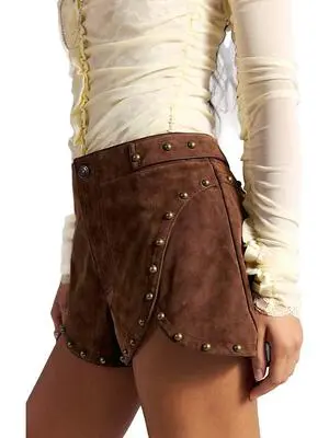 Free People Vegan Suede Dolphin Hem Shorts - Shaved Chocolate