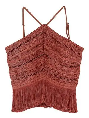 PatBO Asymmetrical Fringe Top - Brown