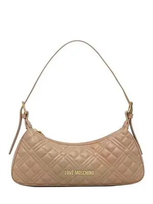 Moschino Quilted Shoulder Bag With Logo - Neutrals