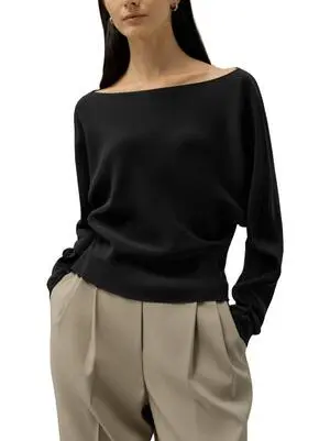Lilysilk Long Sleeve Gathered Silk Top Black