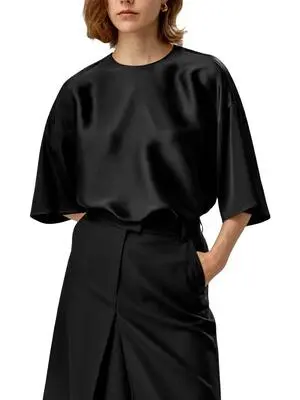 Lilysilk Relaxed Silk Crewneck Blouse - Black