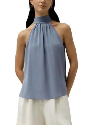 Lilysilk Halter Neck Silk Top - Crystal Blue