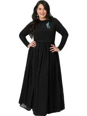 Unique Vintage Fitted Bodice Maxi Dress - Black W/embellishment