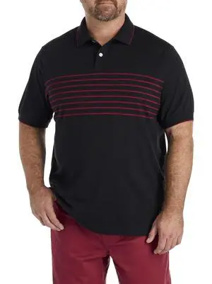 HARBOR BAY BY DXL Big & Tall Chest-striped Polo Shirt V2 - Caviar