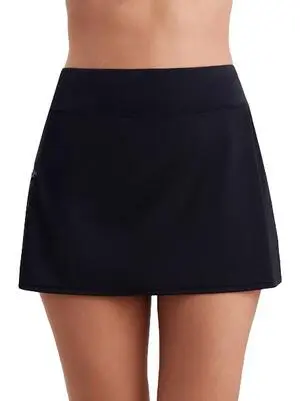 SHAPESOLVER Side Zipper Pocket Swim Skort - Black