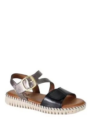 DIBA TRUE Leather Comfort Wedge Sandals - Silver/black