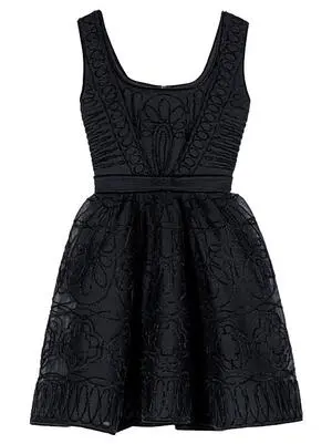 Maje Short Embroidered Knit Skater Dress - Black