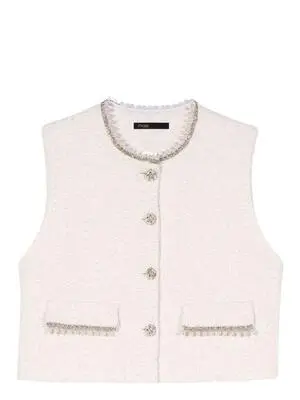 Maje Beaded Tweed Waistcoat - Ecru