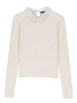 Maje Pearl-collar Ribbed Sweater - Ecru