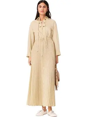 Maje Eyelet Pleated Maxi Dress - Pale Yellow