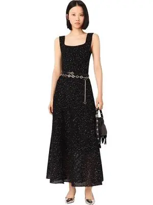Maje Rhinestone Knit Maxi Dress - Black