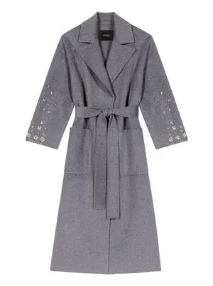 Maje Long Double-faced Rhinestone Coat - Grey