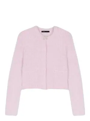 Maje Jeweled Bow Alpaca-blend Cardigan - Pink