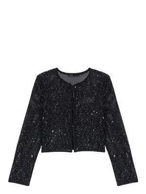 Maje Rhinestone Knit Cardigan - Black