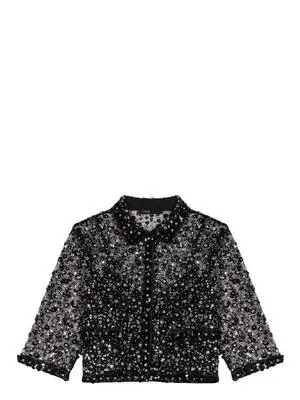 Maje Floral Rhinestone Polo - Black