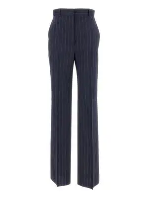 Max Mara Pinstriped Wool Trousers - Blue
