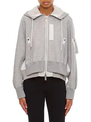 Sacai Sponge Sweat X Nylon Twill Hoodie - Grey