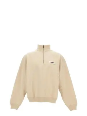 Jacquemus Grosgrain Zip-Up Sweatshirt Beige
