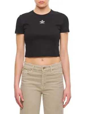 Fendi Ribbed Cropped T-shirt - Black