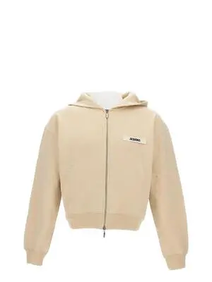 Jacquemus Gros Grain Zip-Up Sweatshirt Beige