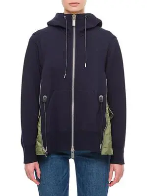 Sacai Hooded Sweatshirt With Nylon Twill - Blue