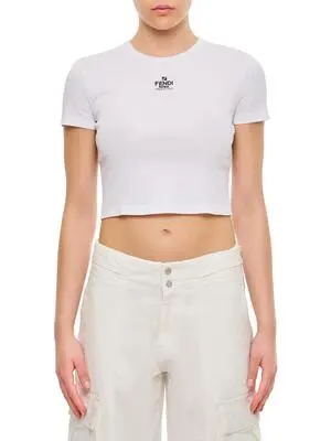 Fendi Ribbed Cropped T-shirt - White