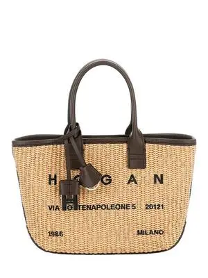Hogan Small Raffia Address Bag - Beige