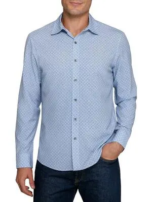 W.R.K Slim Fit Geometric Print Performance Button-up Shirt - Blue/green