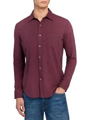 W.R.K Reworked Slim Fit Heathered Cotton Button-up Shirt - Burgundy