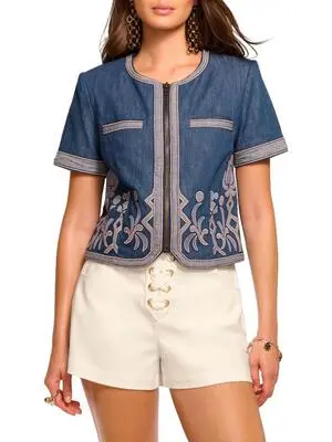 Ramy Brook Nicko Denim Jacket - Tonal Embroidered Denim