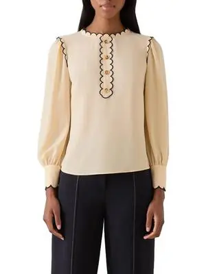LK BENNETT Jenny Scallop Top - Ivory