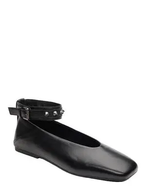 Ash Studded Ankle Strap Flats - Black