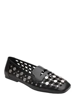 Ash Bali Studded Cutout Loafer - Black