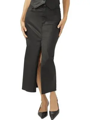 SILVER JEANS CO. Midi Denim Skirt With Front Slit - Black