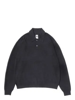 VOWELS Lightweight Knit Polo Sweater Black