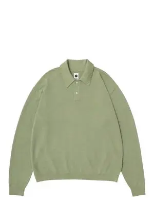 VOWELS Lightweight Knit Polo Sweater Faded Lime