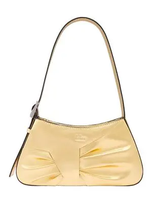 BEHNO Mini Leena Crosshatched Metallic Leather Shoulder Bag - Gold