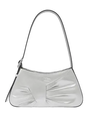 BEHNO Mini Leena Crosshatched Metallic Leather Shoulder Bag Silver
